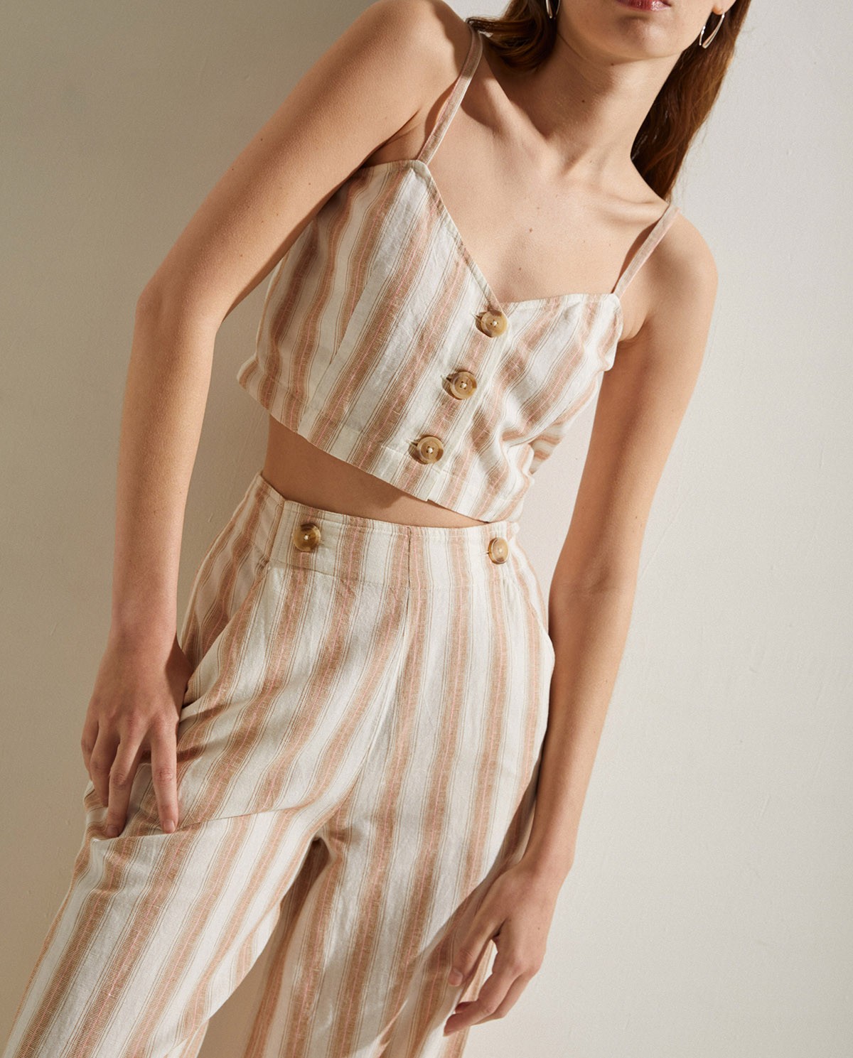 Linen crop-top stripes