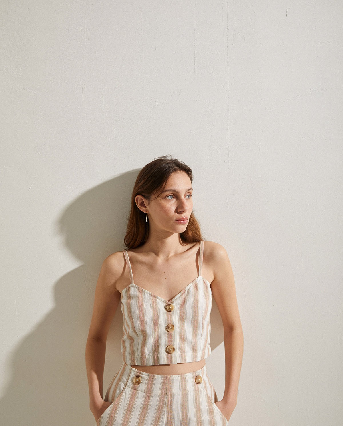 Linen crop-top stripes