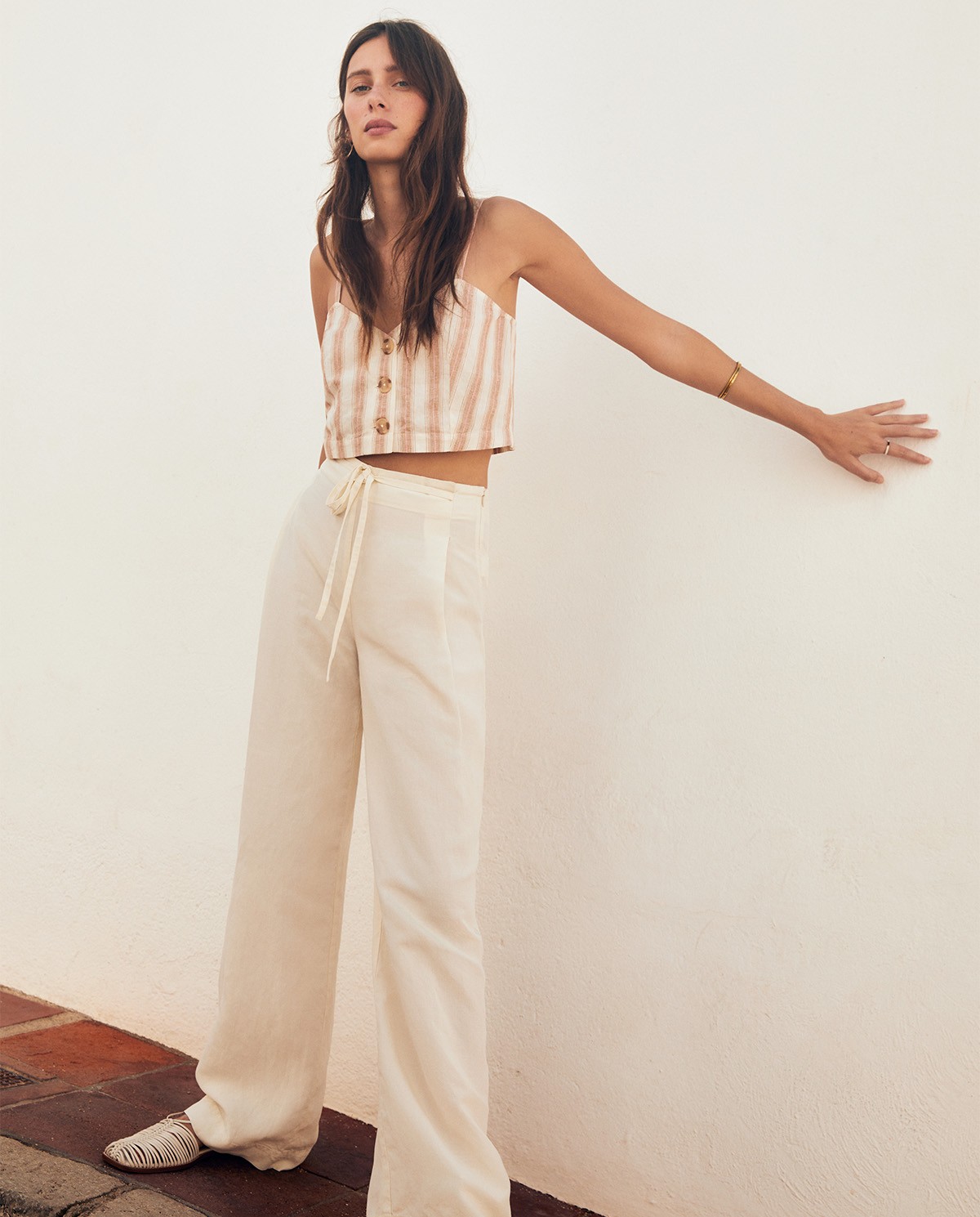 Linen crop-top stripes