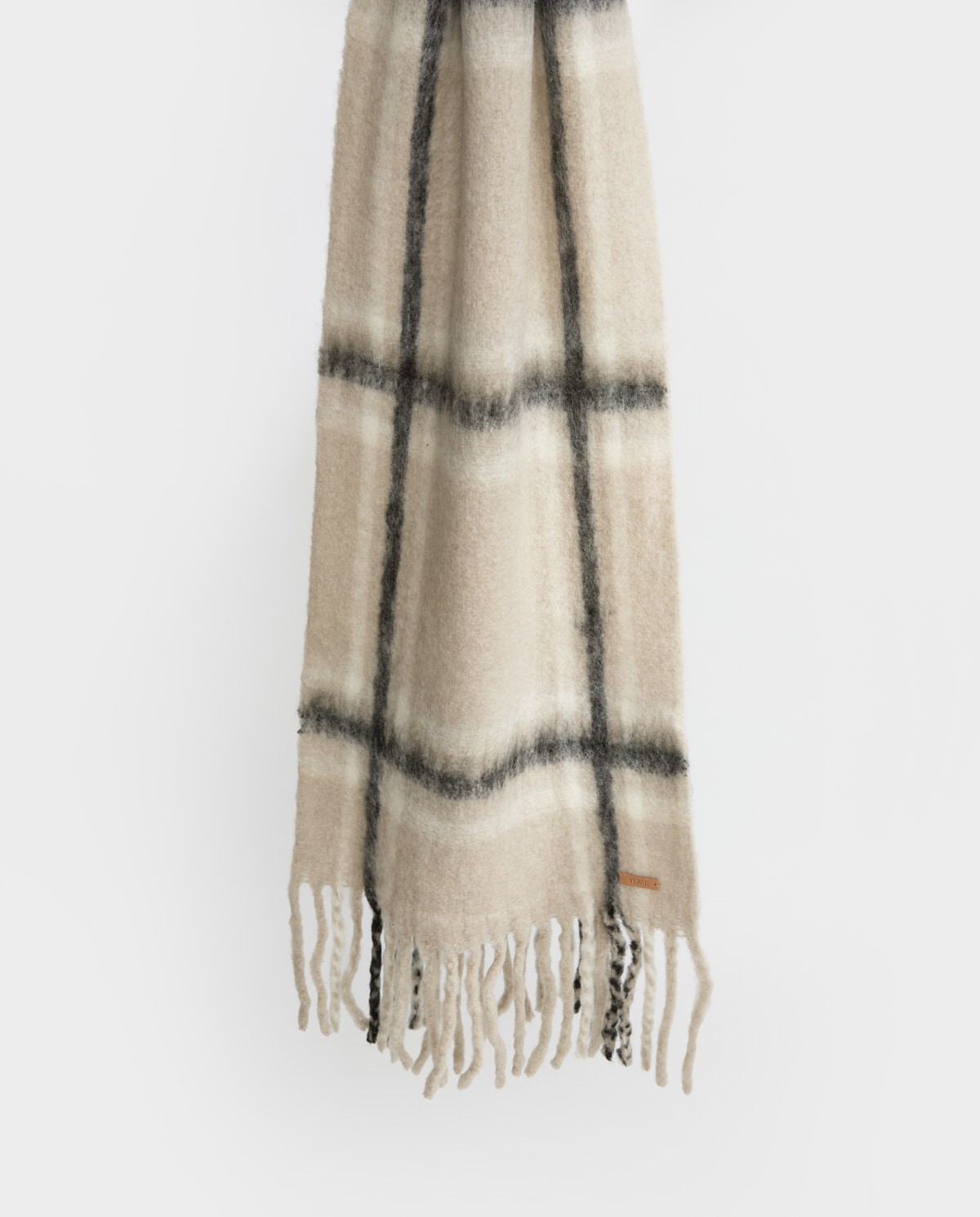 Plaid wool scarf light grey
