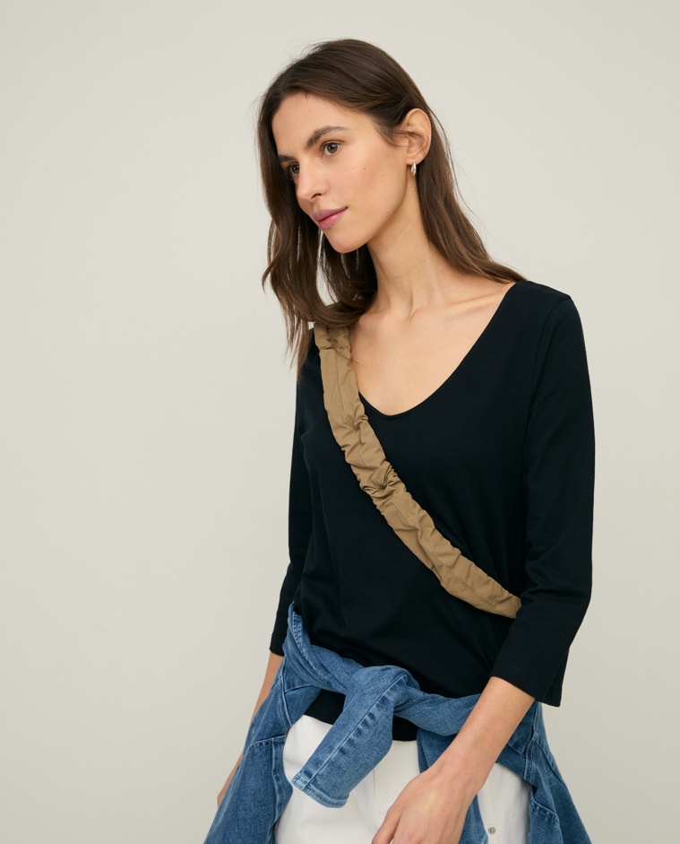 Camiseta algodón orgánico manga francesa negro | Yerse